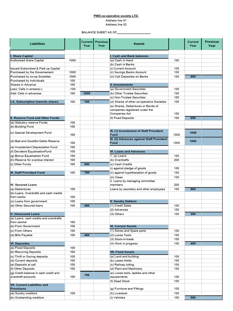 Co Operative Balancesheet Format 01 | PDF | Expense | Banks