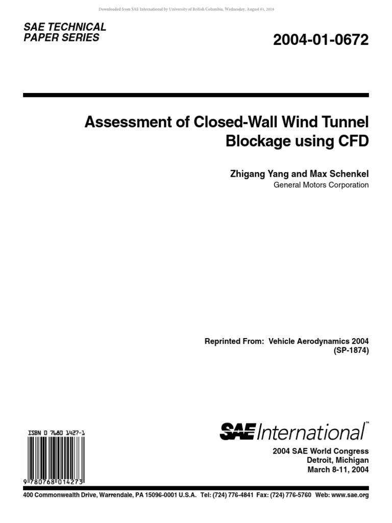 Yang - 2004 - Assessment of Closed-Wall Wind Tunnel Blockage Using CFD ...
