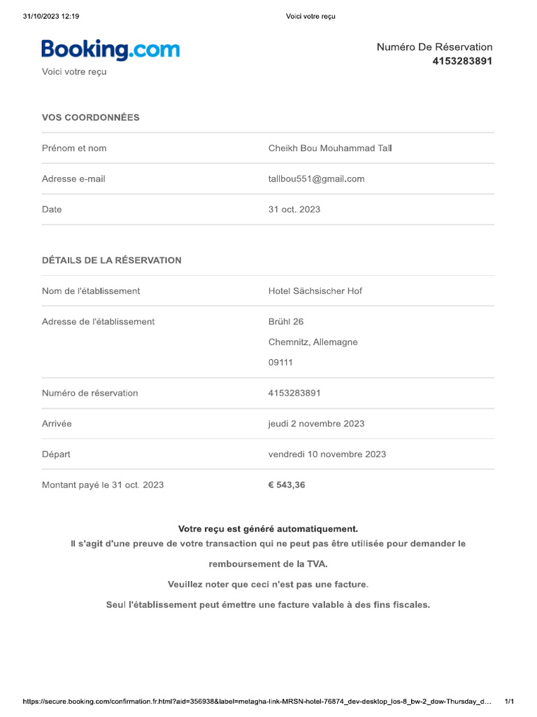 Recu Hotel | PDF