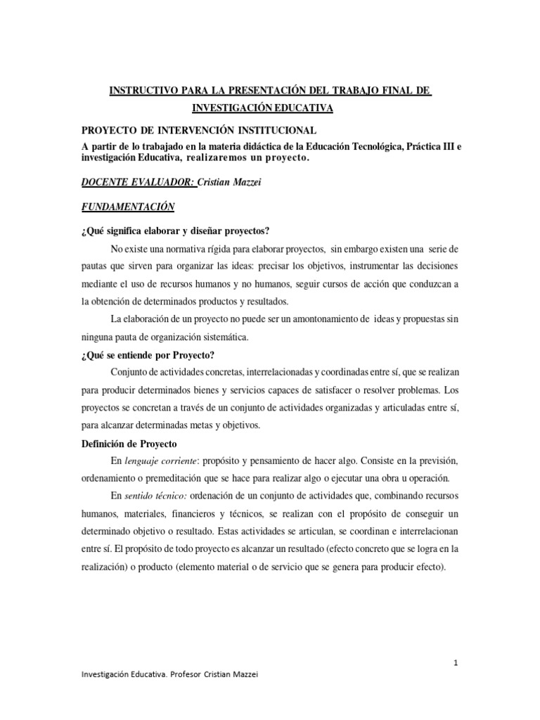 Instructivo para La Presentación Del Trabajo Final de Investigación Educativa | PDF | Maestros ...
