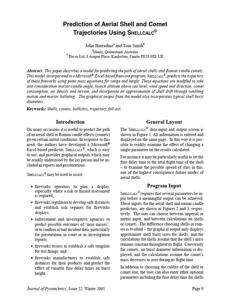 60 - Prediction of Aerial Shell and Comet Trajectories Using SHELLCALC ...