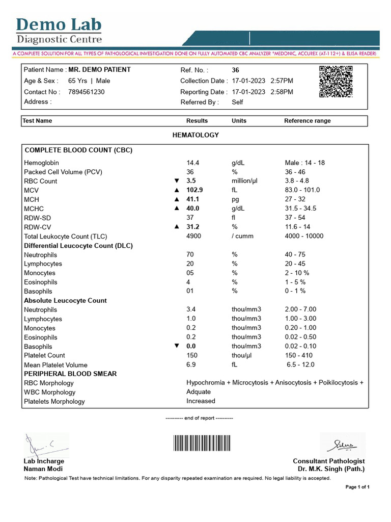 Oxy Patho Sample Report | PDF | High Density Lipoprotein | Low Density Lipoprotein