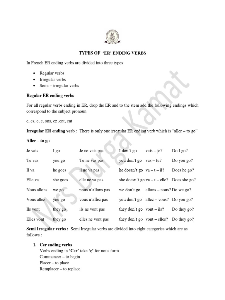 Types of French ER Verbs Explained | PDF | Grammar | Language Mechanics