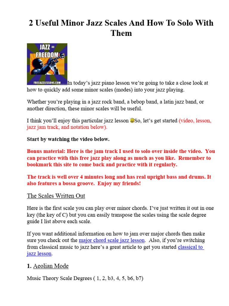 Minor Jazz Scales for Improvisation | PDF | Mode (Music) | Jazz