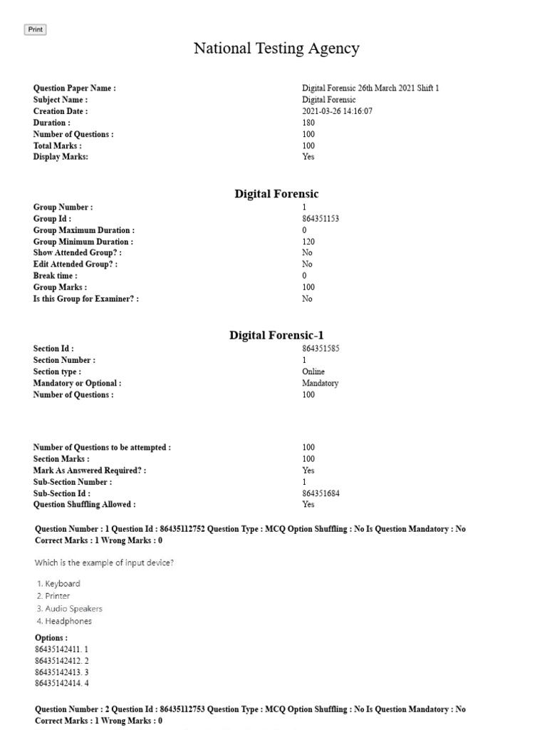 Digital Forensics Previous Year Paper | PDF | Multiple Choice | Tests