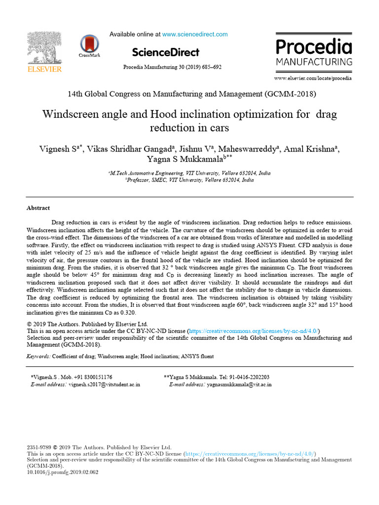 Windscreen Angle and Hood Inclination Optimization For Drag Reduction ...