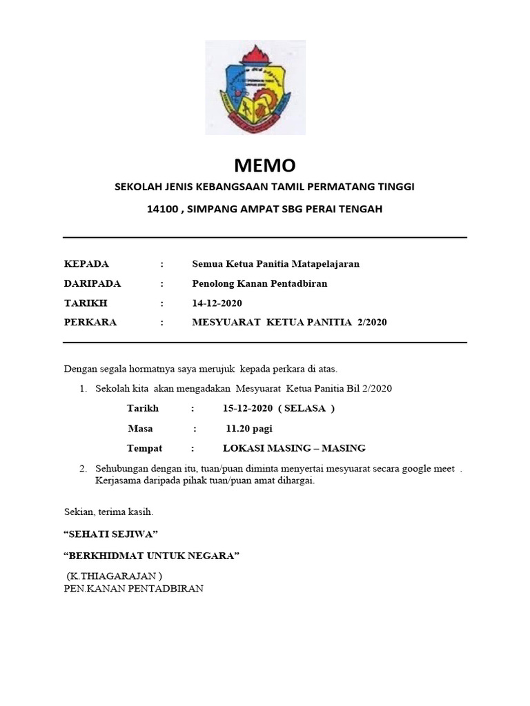 Memo Ketua Panitia | PDF