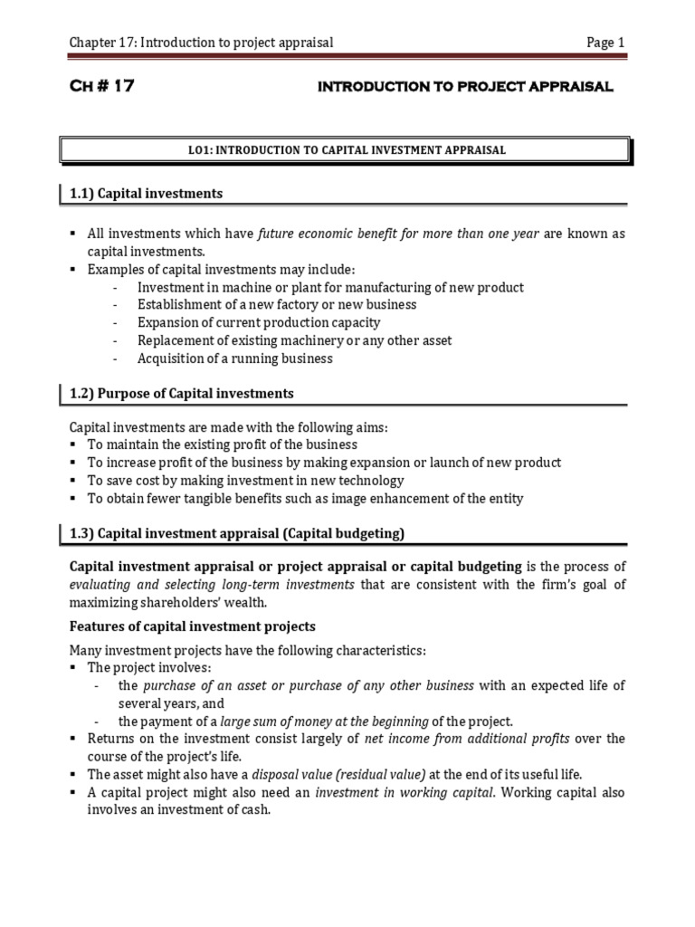 2 - CH 16 (ICAP Book) - Introduction To Project Appraisal - Final | PDF | Net Present Value ...