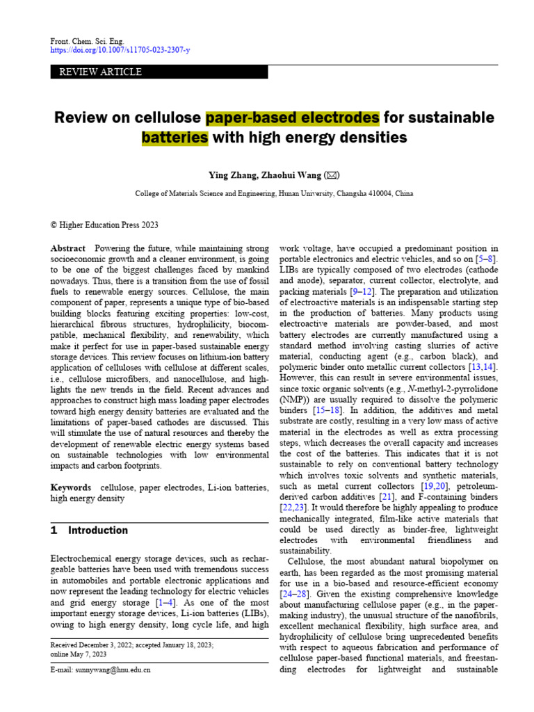 BAX10 Battery Review On Cellulose Paper-Based Electrodes For ...