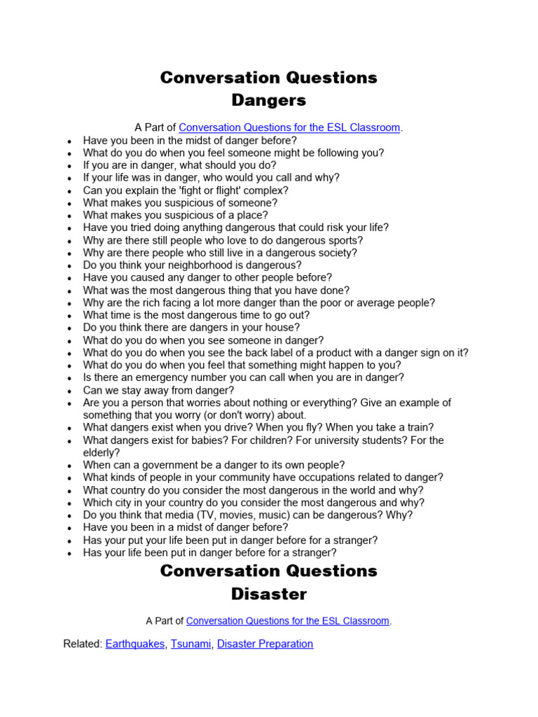 Conversation Questions Rescue | PDF | Natural Disasters | First Aid