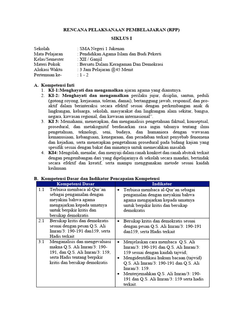 RPP Siklus 1 Lampiran | PDF