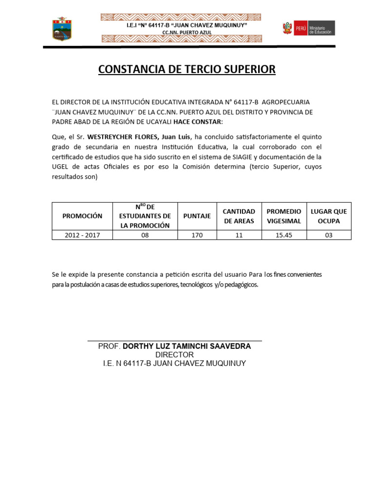 Constancia de Tercio Superior | PDF