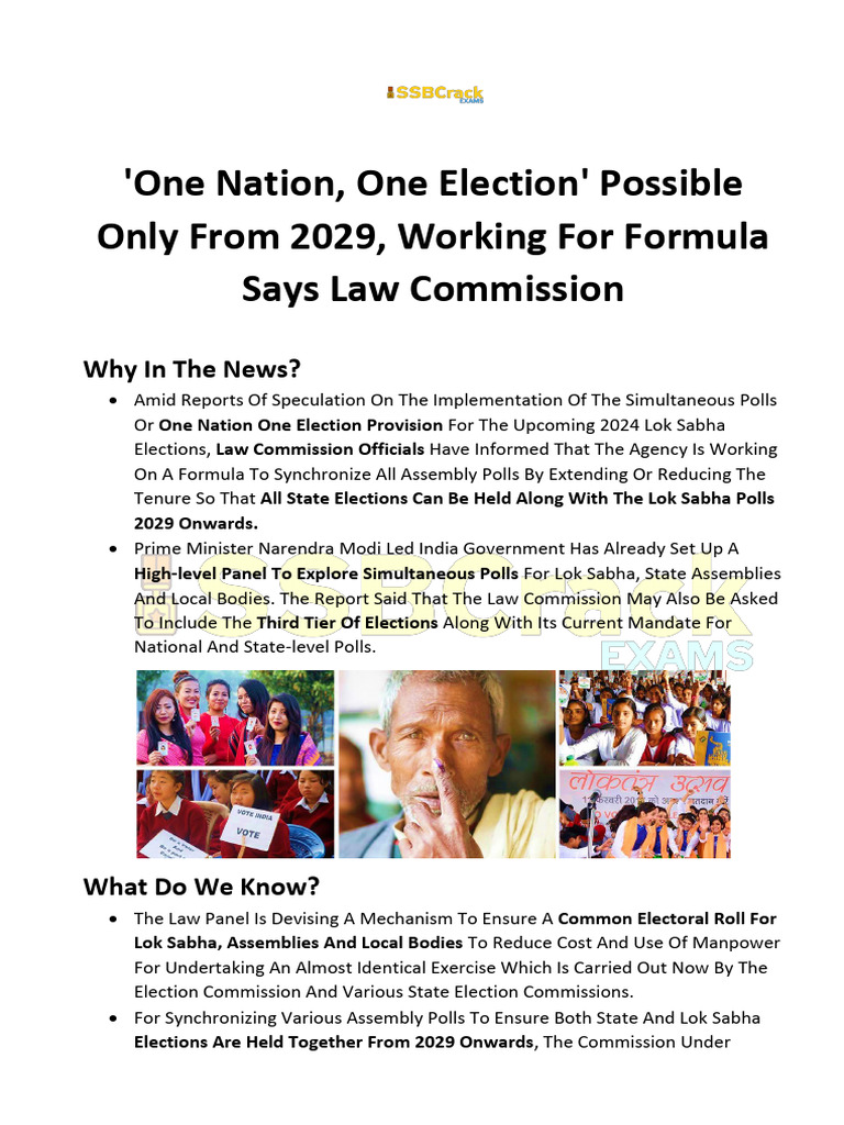 One Nation One Election Possible Only From 2029 Working For Formula ...
