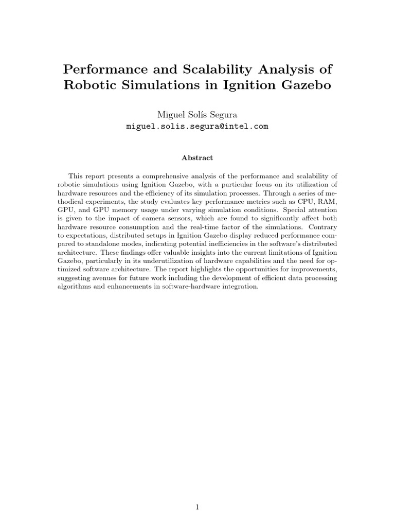 Performance and Scalability Analysis of Robotic Simulations in Ignition ... Performance and Scalability Analysis of Robotic Simulations in Ignition ...