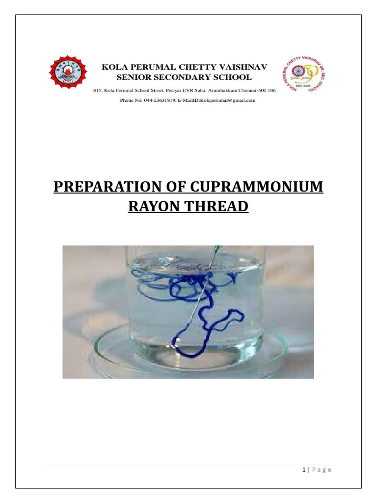 Preparation of Cuprammonium Rayon Thread | PDF | Rayon | Filtration