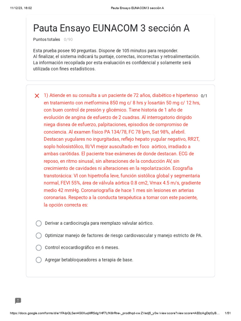 Pauta Ensayo EUNACOM 3 Sección A | PDF | Ansiedad | Diabetes