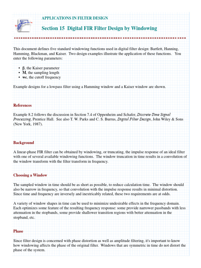 15 FIR Filter Design by Windowing | PDF | Filter (Signal Processing) | Computer Engineering