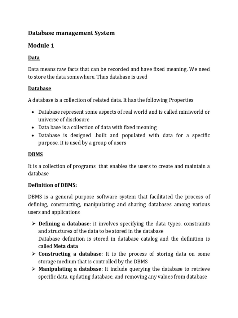 Module 1-dbms | PDF | Databases | Conceptual Model