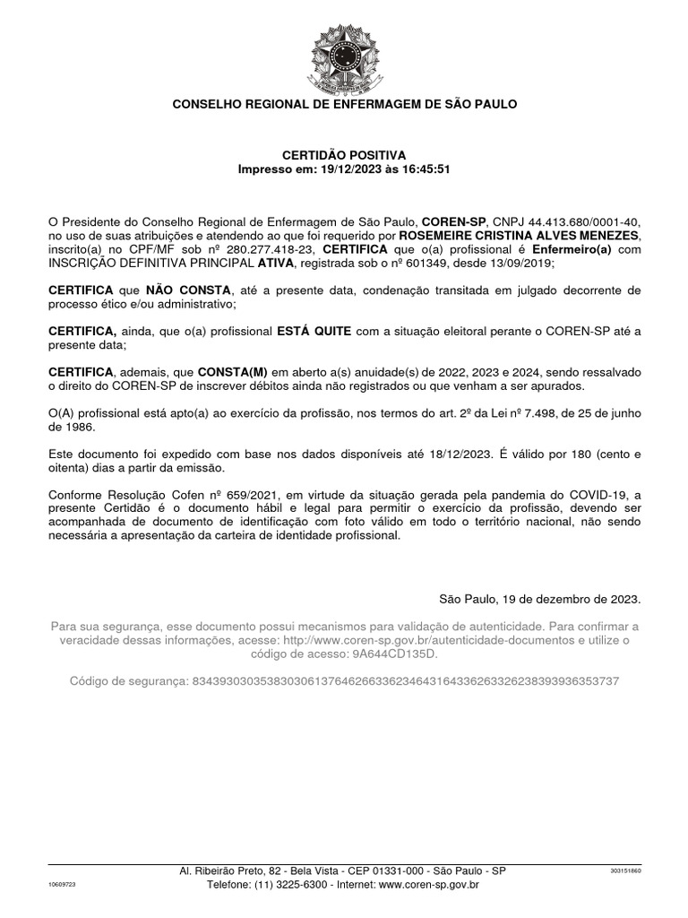 Certidão COREN | PDF