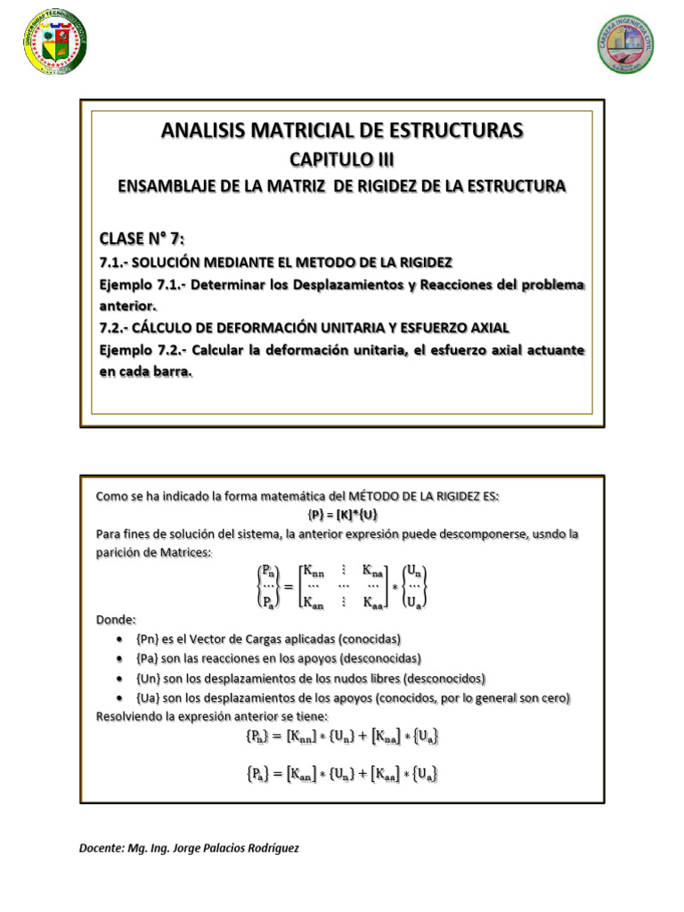 7.-) Clase #7. - Solución Mediante El Método de Rigidez | PDF
