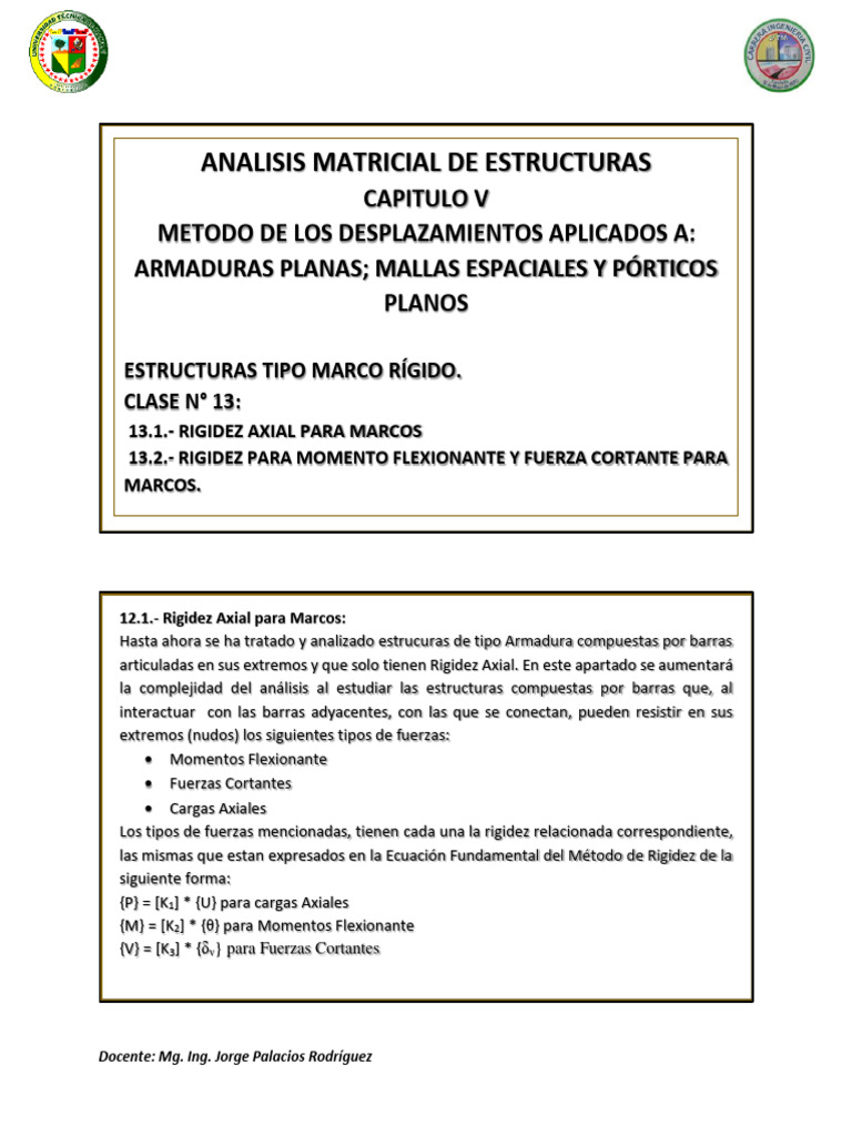 13.-) Clase #13. - Estructuras Tipo Marco Rígido. | PDF
