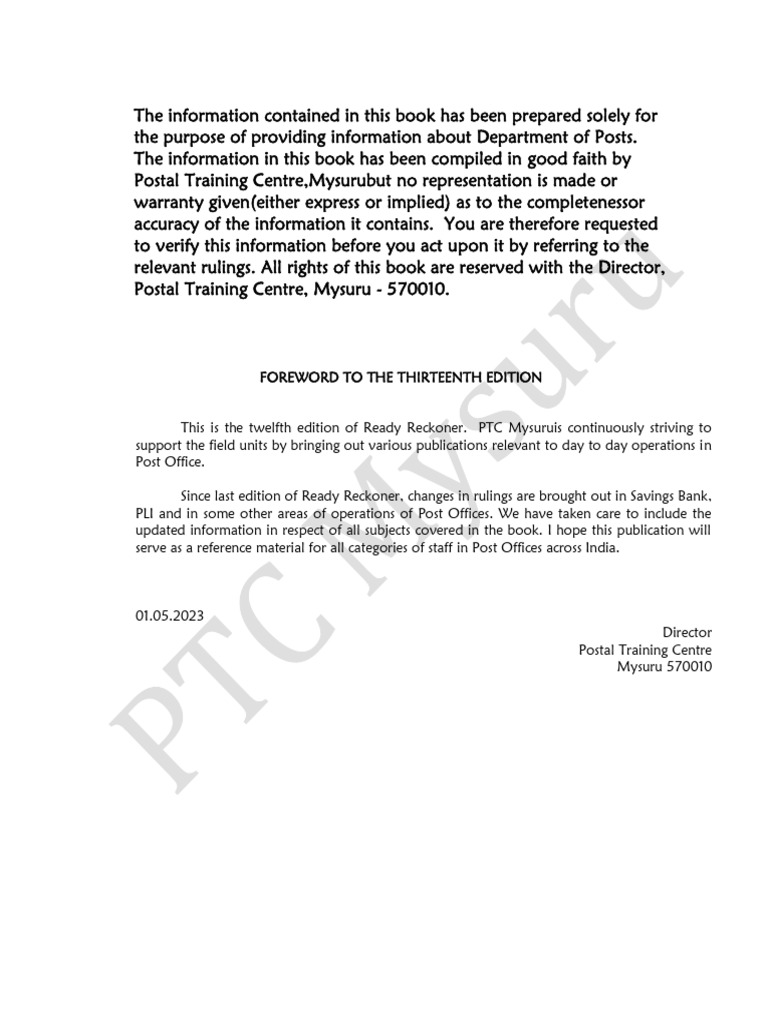 PA Induction Ready Reckoner | PDF | Mail | Postcard