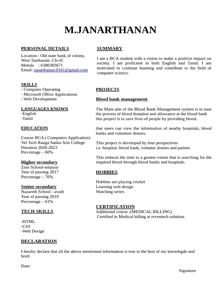 Janarthanan Resume | PDF