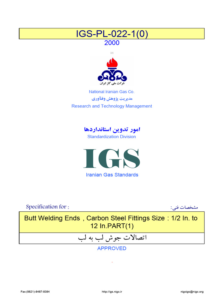 IGS-PL-022-1 (0) : Butt Welding Ends, Carbon Steel Fittings Size: 1/2 ...