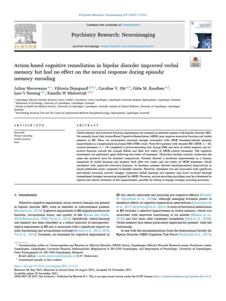 Cognitive Remediation in Bipolar Disorder | PDF | Memory | Executive Functions