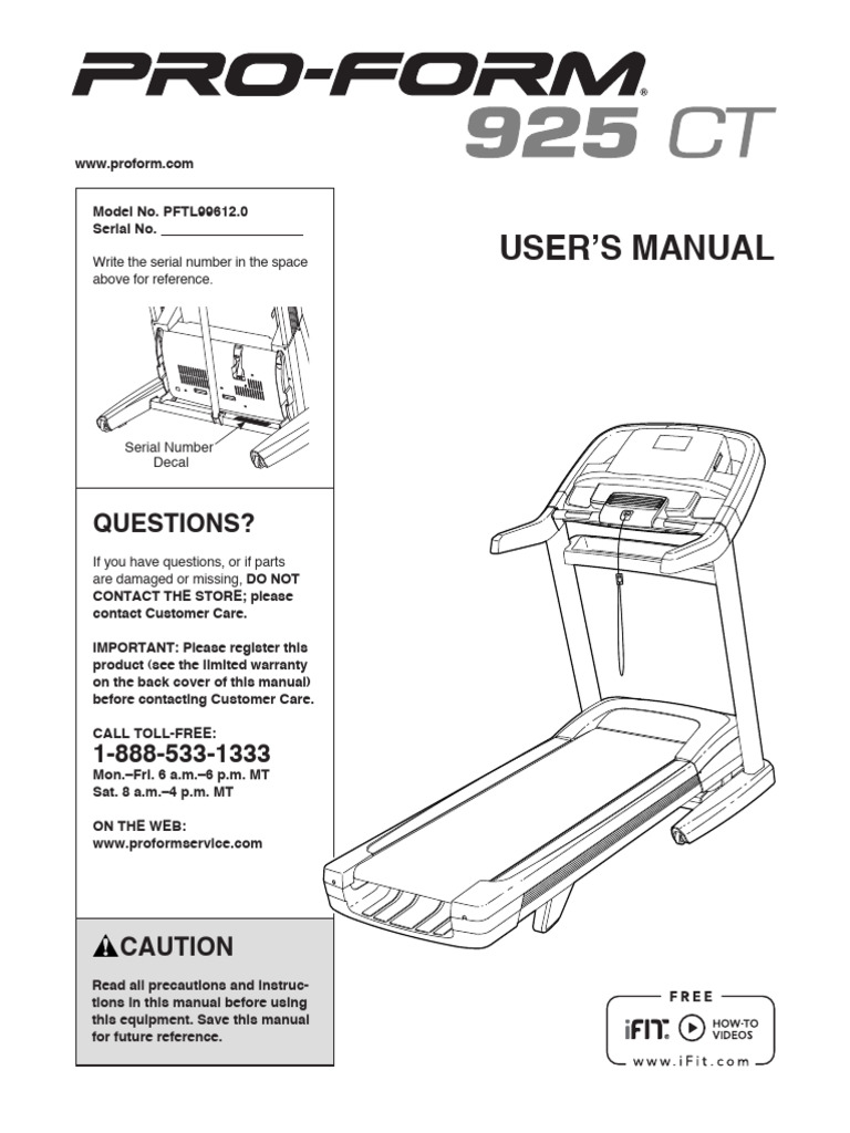 ProForm 925 CT Treadmill User Manual | PDF | Ac Power Plugs And Sockets ...