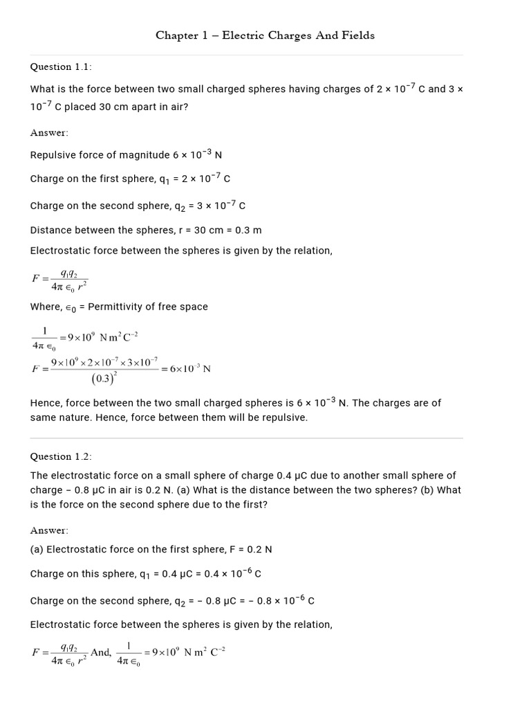 Chapter 1 Numerical | PDF | Electric Field | Electric Charge