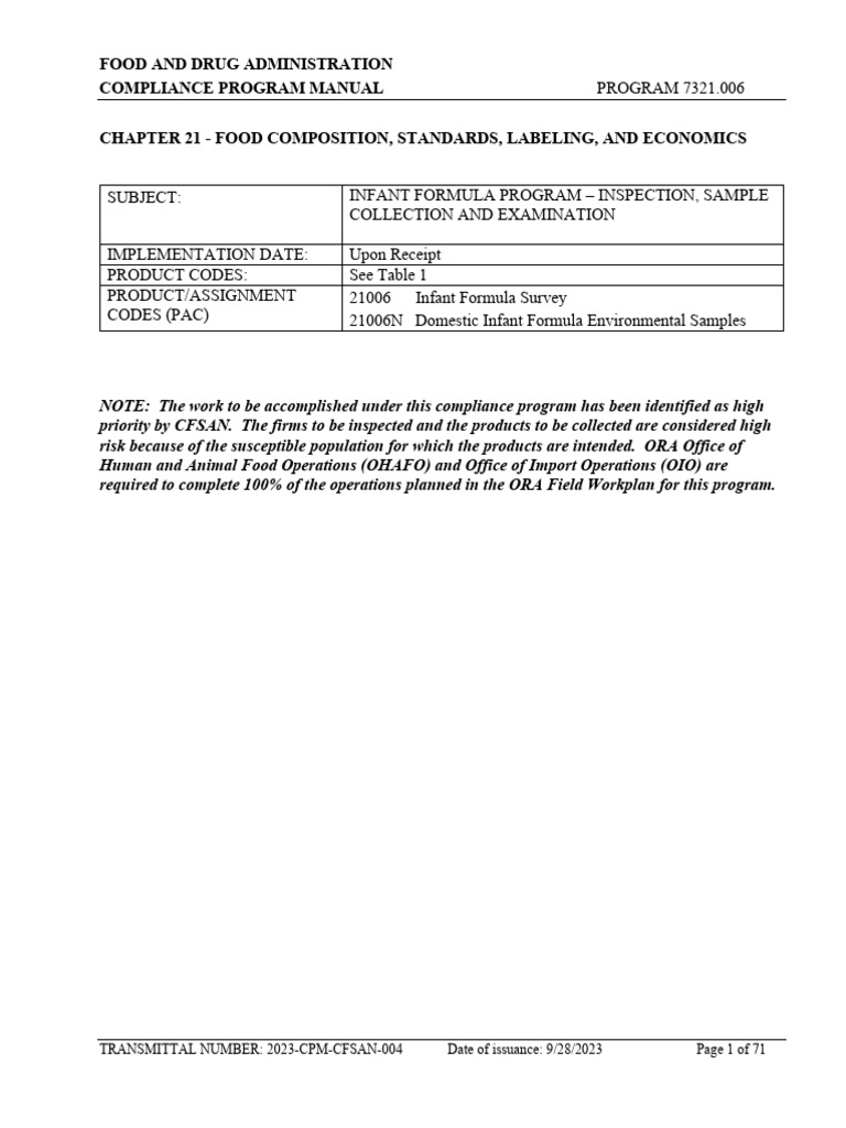 Infant Formula Inspection Guidelines | PDF | Business | Technology ...