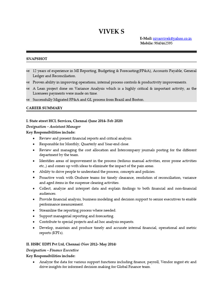 Resume Vivek | PDF | Accounts Payable | Business Resume Vivek | PDF | Accounts Payable | Business