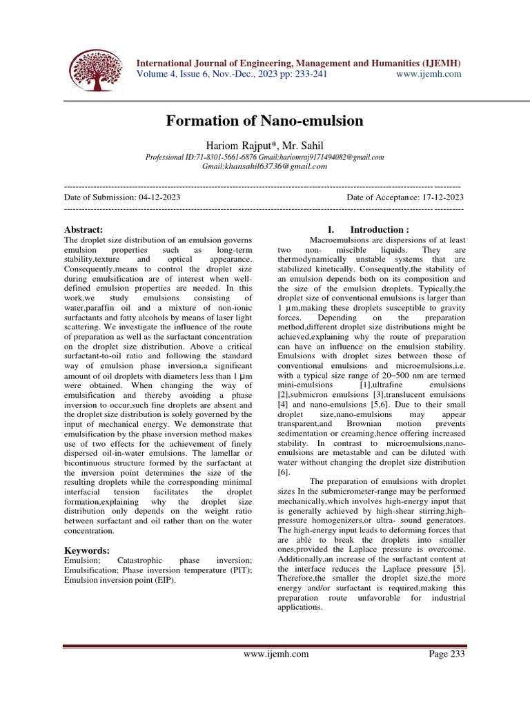 Formation of Nano Emulsion | PDF | Emulsion | Applied And ...