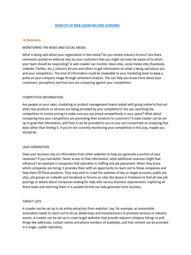 Benefits of Web Crawling and Scraping | PDF | World Wide Web | Internet & Web