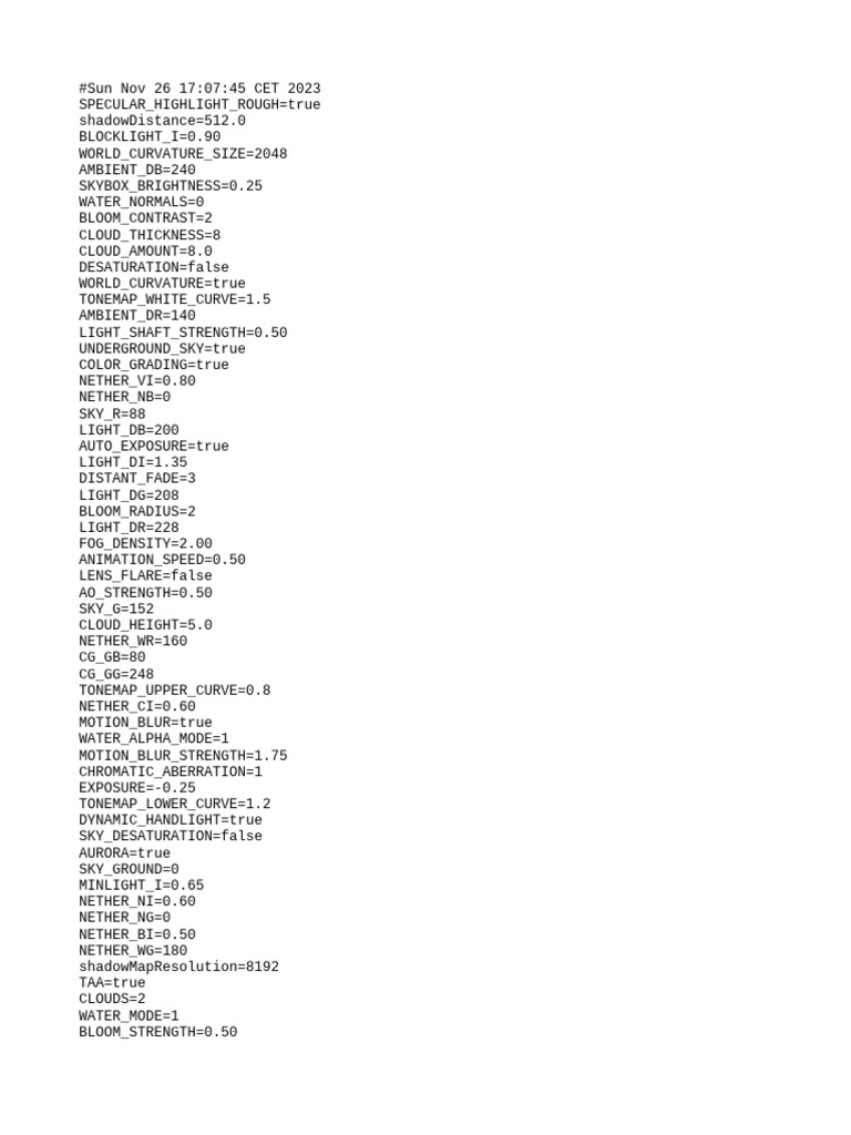 BSL Shader Configuration Settings | PDF