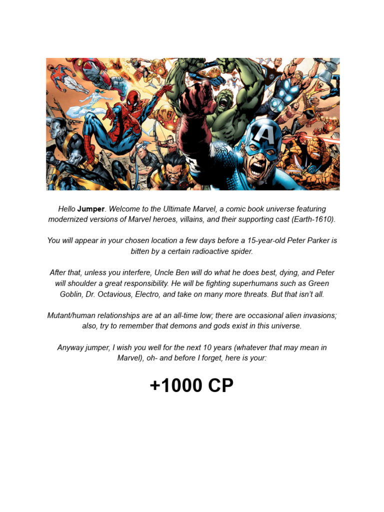 Ultimate Marvel Jumpchain v2.0 | PDF | Ice | Spider Man