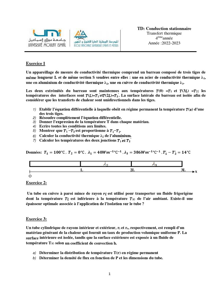 TD - Conduction Transfer Thermique | PDF | Transfert thermique | Conduction thermique