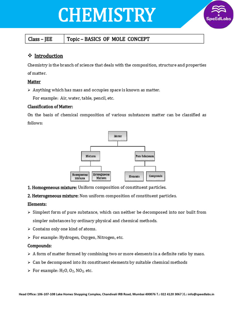 Basics of Mole Concept - Chapter Notes - JEE - BASICS OF MOLE CONCEPT ...