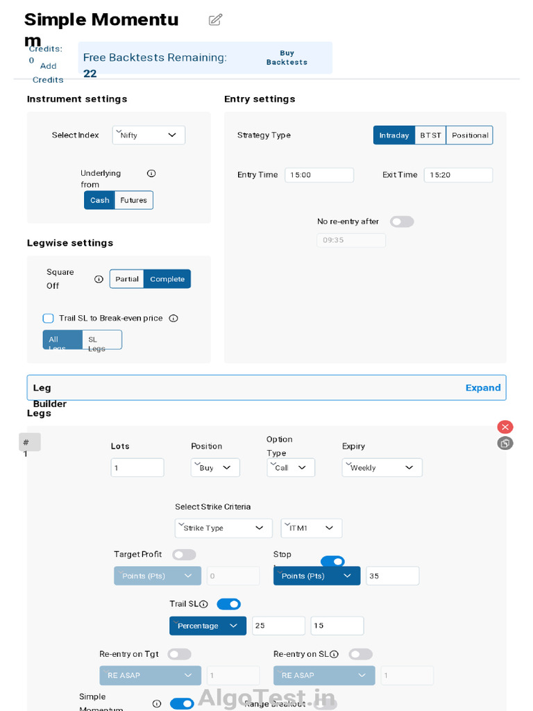 Algotest - Strategy - Simple Momentum - 0mlyzm5 | PDF