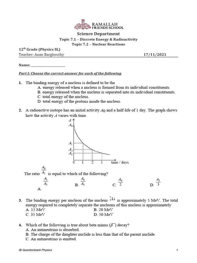 Science Department: Topic 7.1 - Discrete Energy & Radioactivity Topic 7 ...