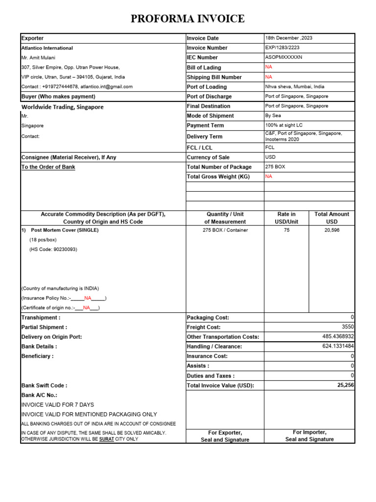 Proforma Invoice - PM Cover | PDF | Trade | Economies