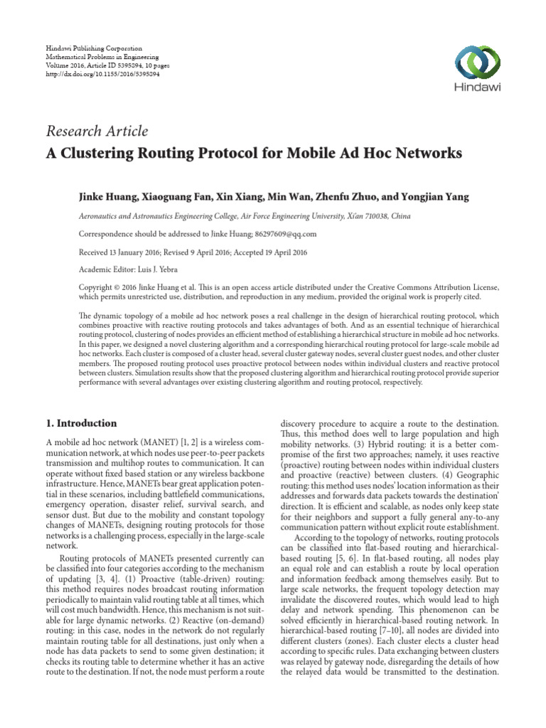 A Clustering Routing Protocol For Mobile Ad Hoc Networks Download Free Pdf Routing