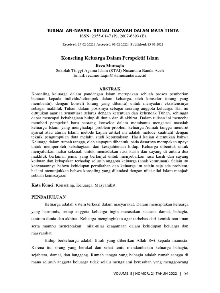 Jurnal Konseling Keluarga Perspektif Islam | PDF