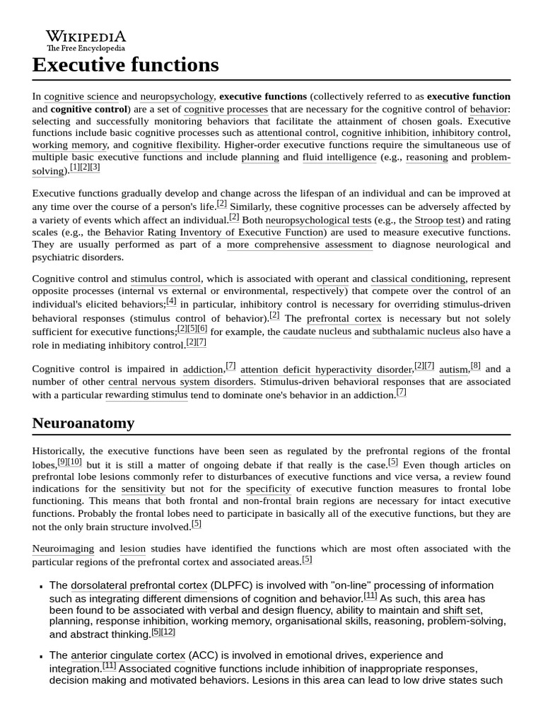 Executive Functions - Wikipedia | PDF | Executive Functions | Prefrontal Cortex