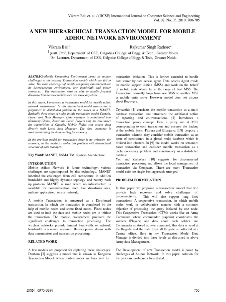 Hierarchical Transaction Model For Mobile 2010 | PDF | Database Transaction | Wireless Ad Hoc ...