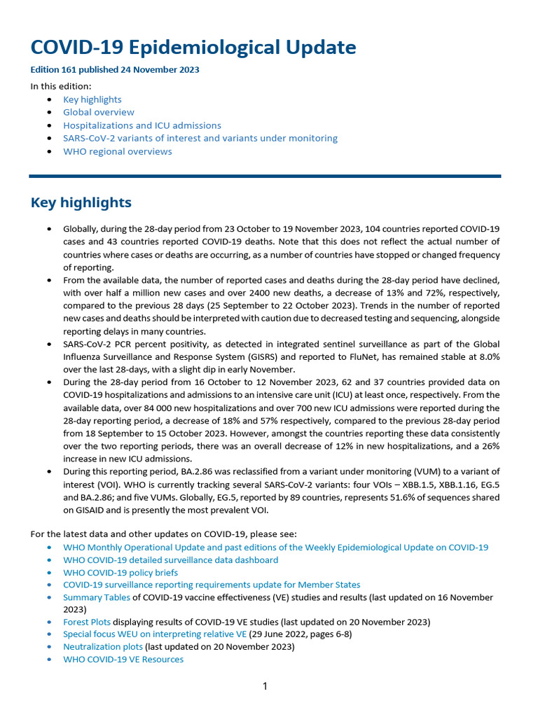 Covid-19 Epi Update 161 | PDF | World Health Organization | Public Health