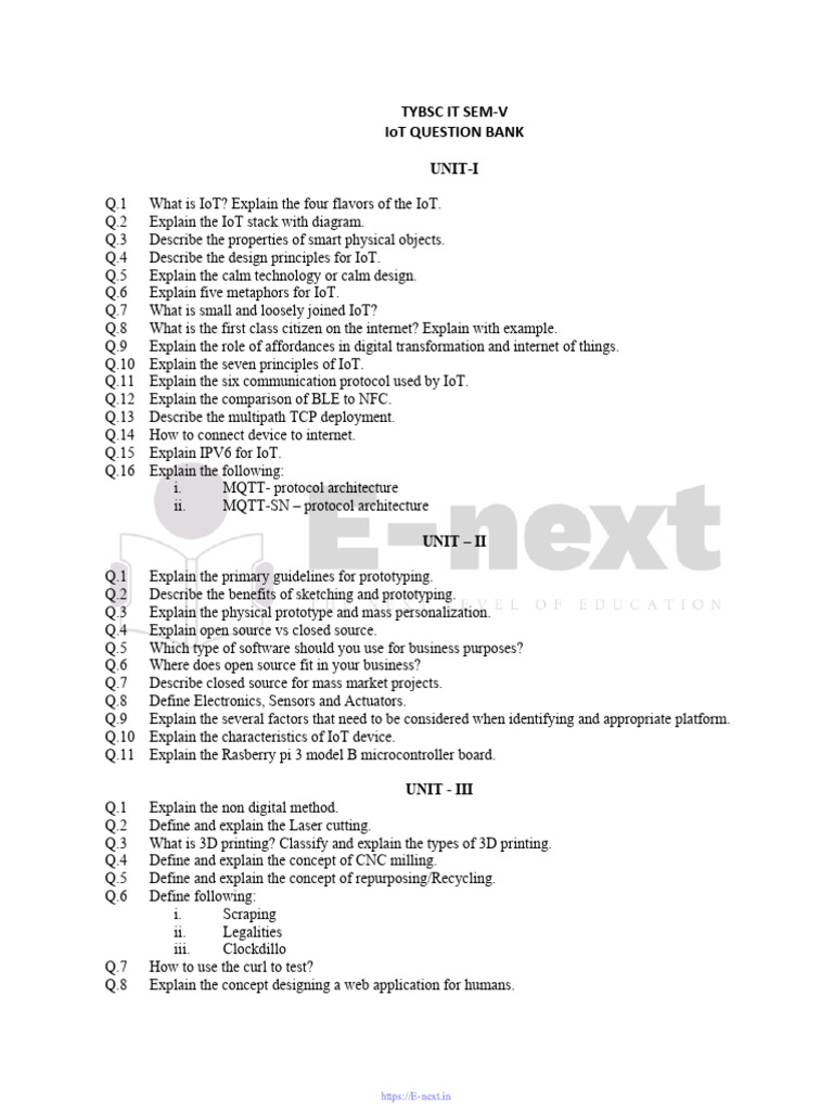 IoT QB 2 (E Next - In) | PDF | Internet Of Things | Computing