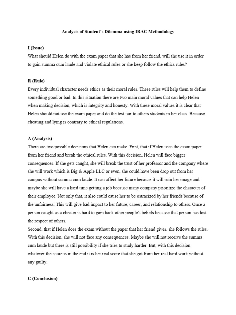 Student's Dilemma Using IRAC Methodology | PDF Student's Dilemma Using IRAC Methodology | PDF