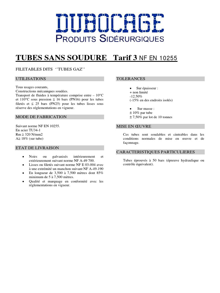 Tubes Acier Tarif 3 NF EN 10255 | PDF | Technologie et ingénierie